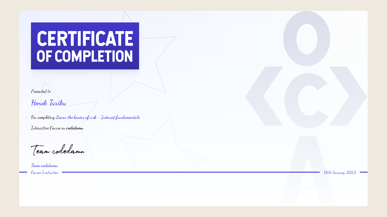 Henok Tariku's certification for Learn the basics of web - Internet ...