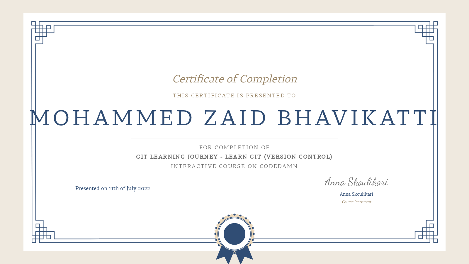 Mohammed Zaid Bhavikatti's certification for Git Learning Journey - Learn Git (Version Control ...