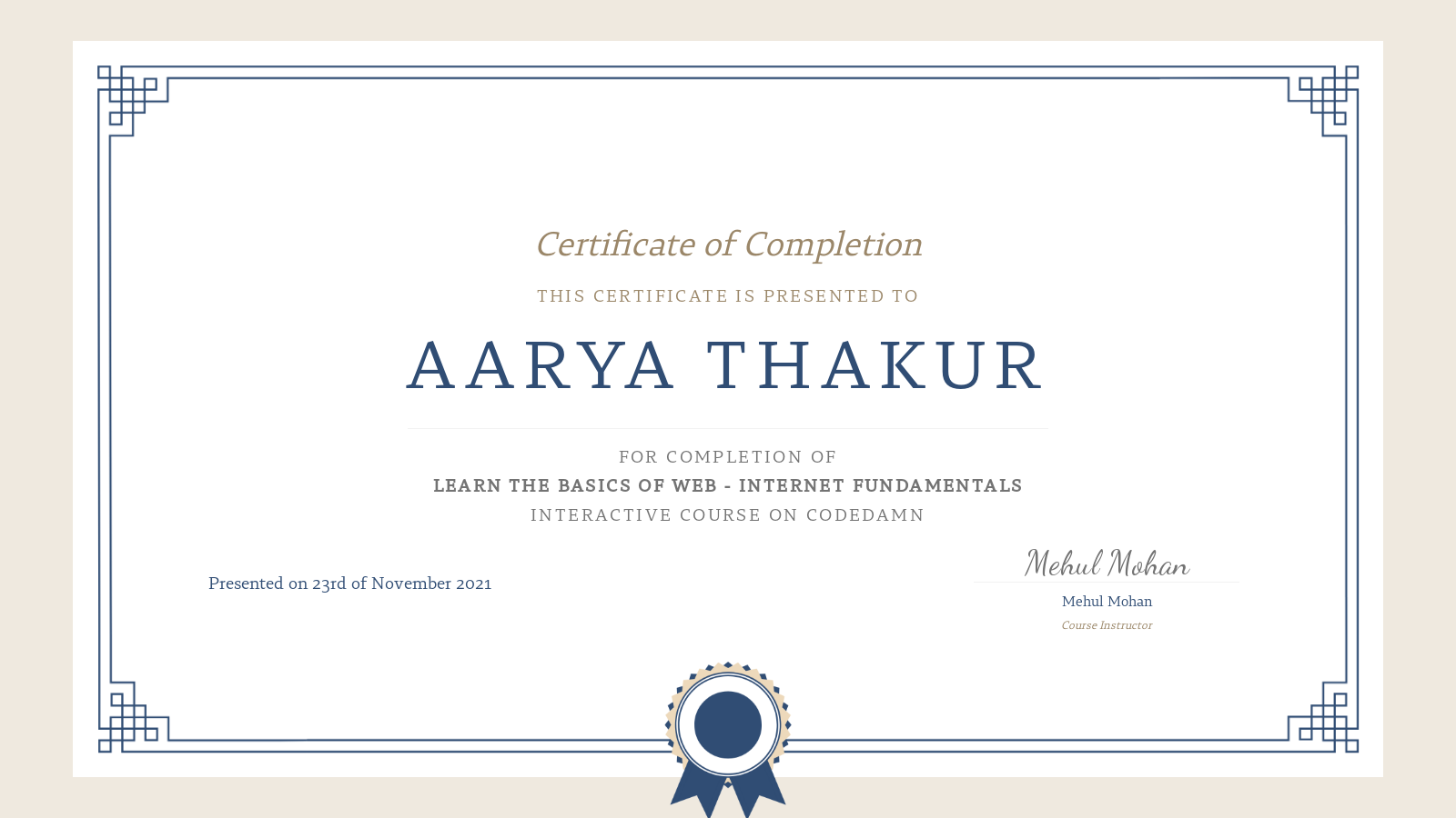 Aarya Thakurs Certification For Learn The Basics Of Web Internet Fundamentals Codedamn