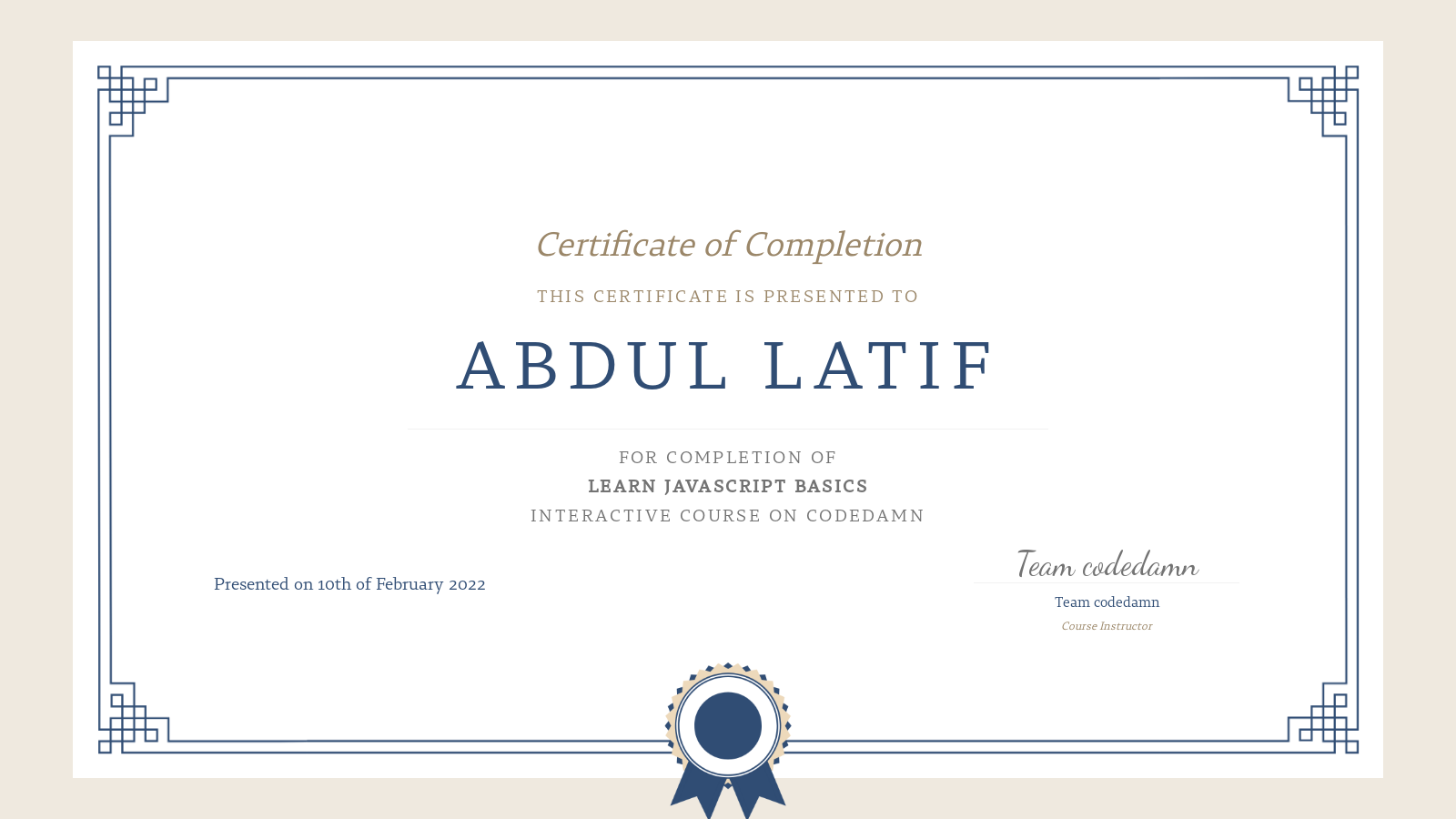 Abdul Latif S Certification For Learn Javascript Basics Codedamn
