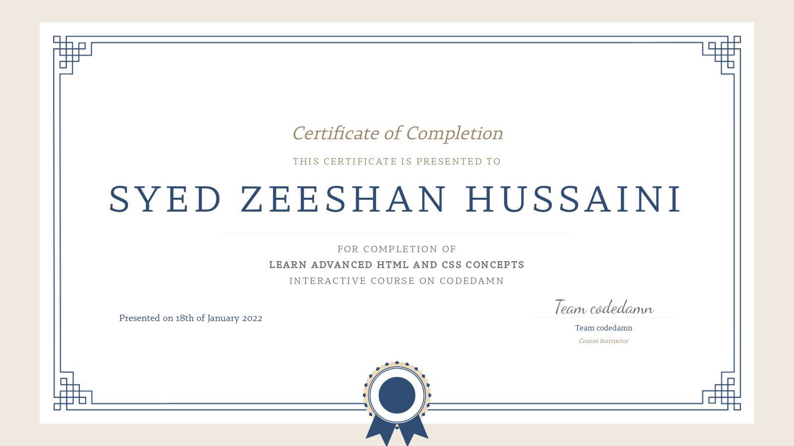 Syed Zeeshan Hussainis Certification For Learn Advanced Html And Css Concepts Updated 2024 0529