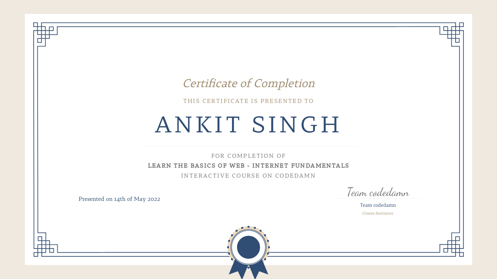 Ankit Singhs Certification For Learn The Basics Of Web Internet Fundamentals Codedamn