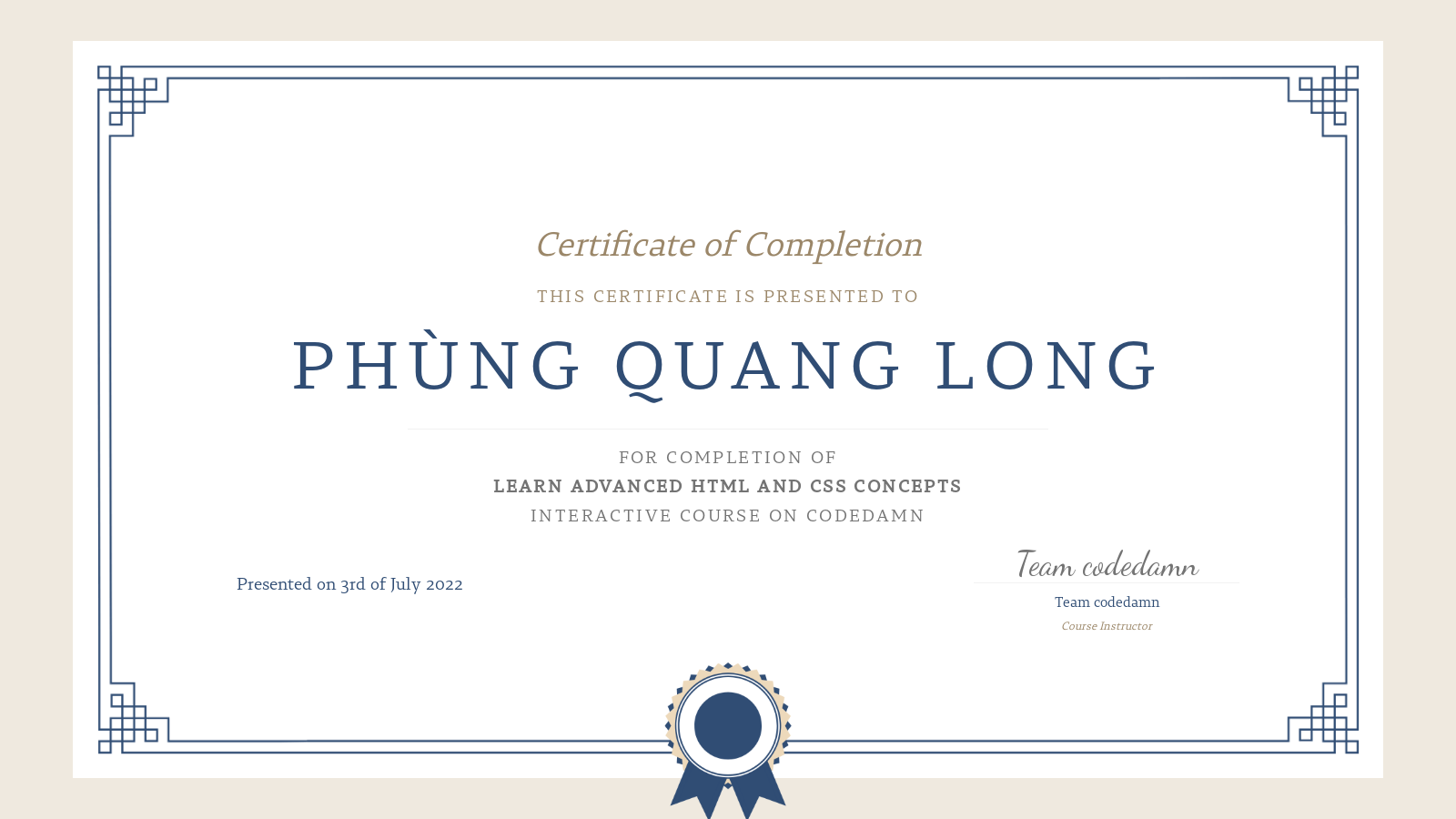 Phùng Quang Long's certification for Learn Advanced HTML and CSS Concepts [Updated - 2023 ...