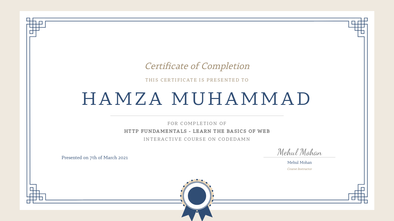 Hamza Muhammads Certification For Learn The Basics Of Web Internet Fundamentals Codedamn