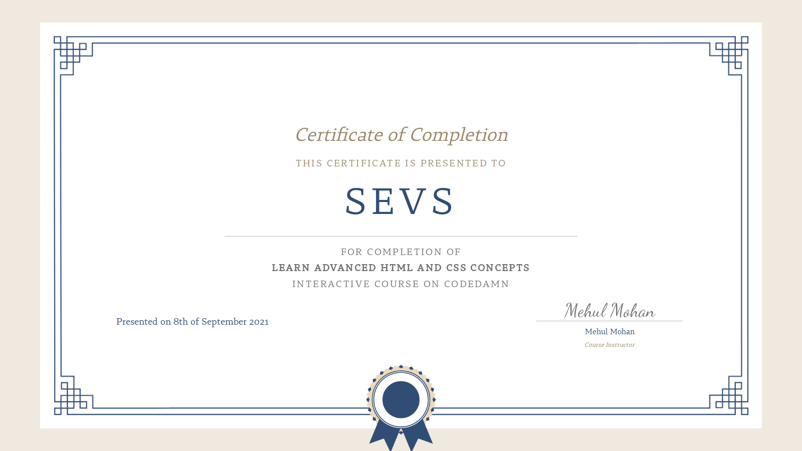 Sevs S Certification For Learn Advanced Html And Css Concepts [updated 2023] Codedamn