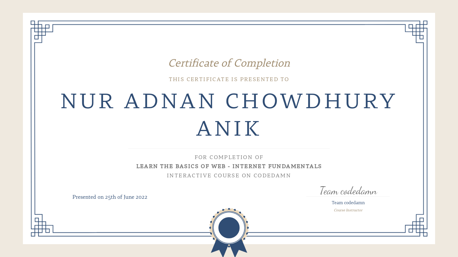 Nur Adnan Chowdhury Anik's certification for Learn the basics of web - Internet fundamentals ...