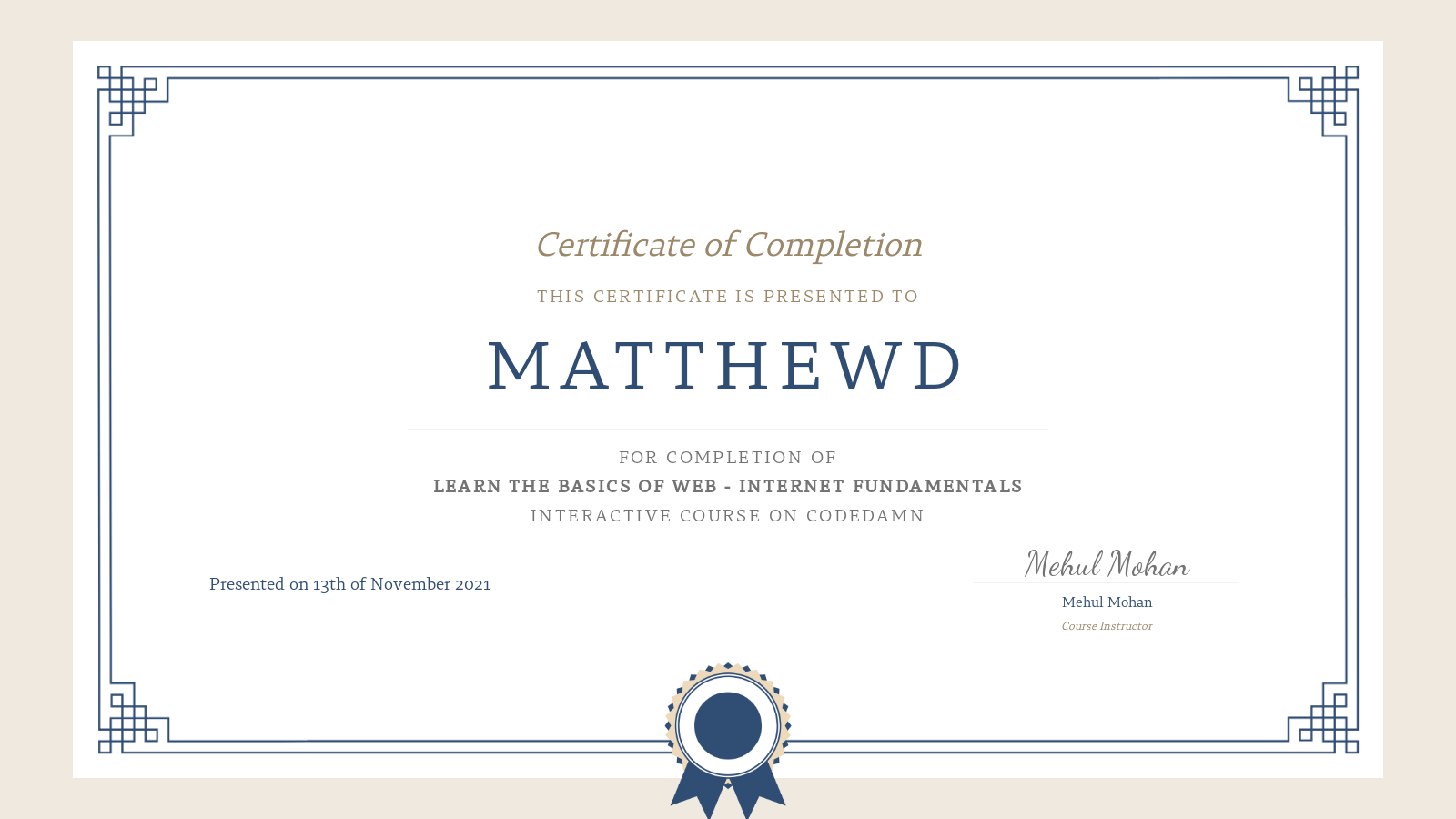 Matthewds Certification For Learn The Basics Of Web Internet Fundamentals Codedamn 4477