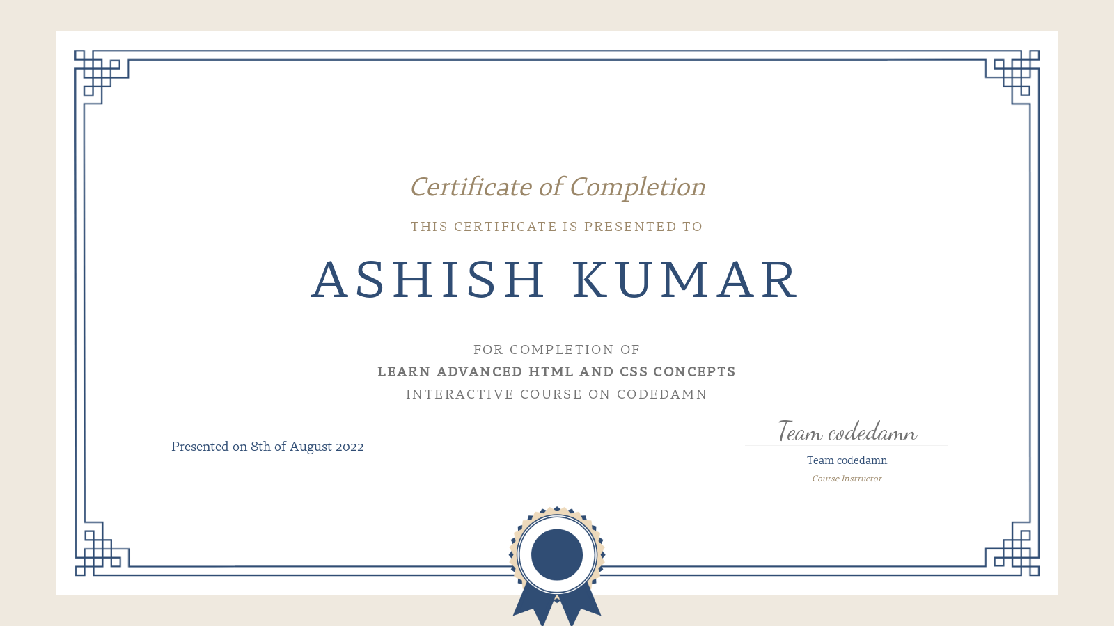 Ashish Kumars Certification For Learn Advanced Html And Css Concepts Updated 2023 Codedamn