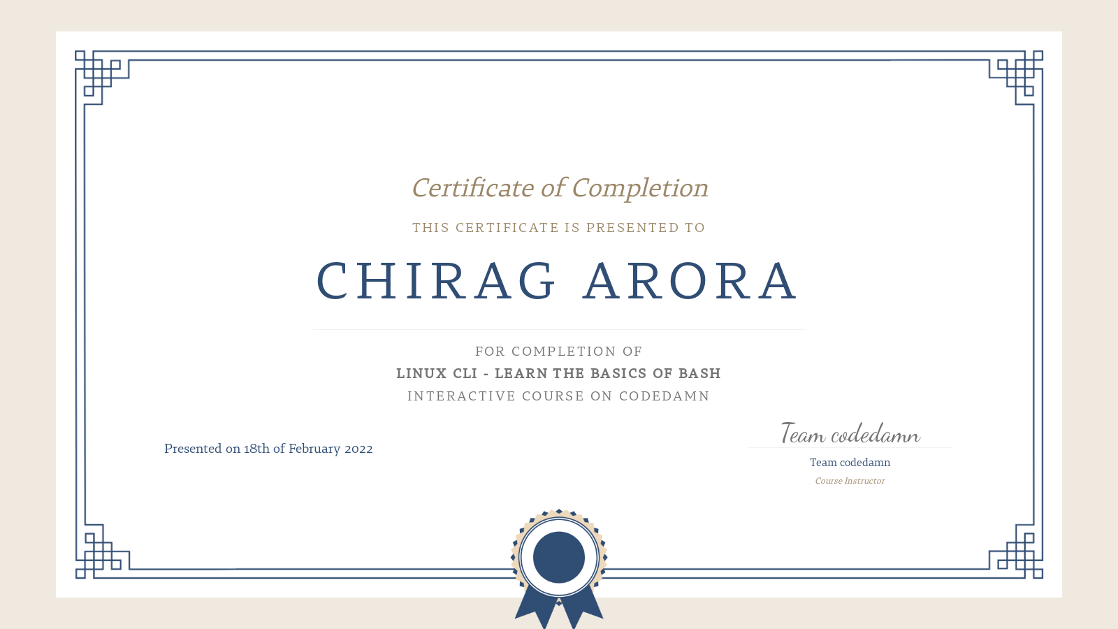 Chirag Aroras Certification For Linux Cli Learn The Basics Of Bash Codedamn 1767