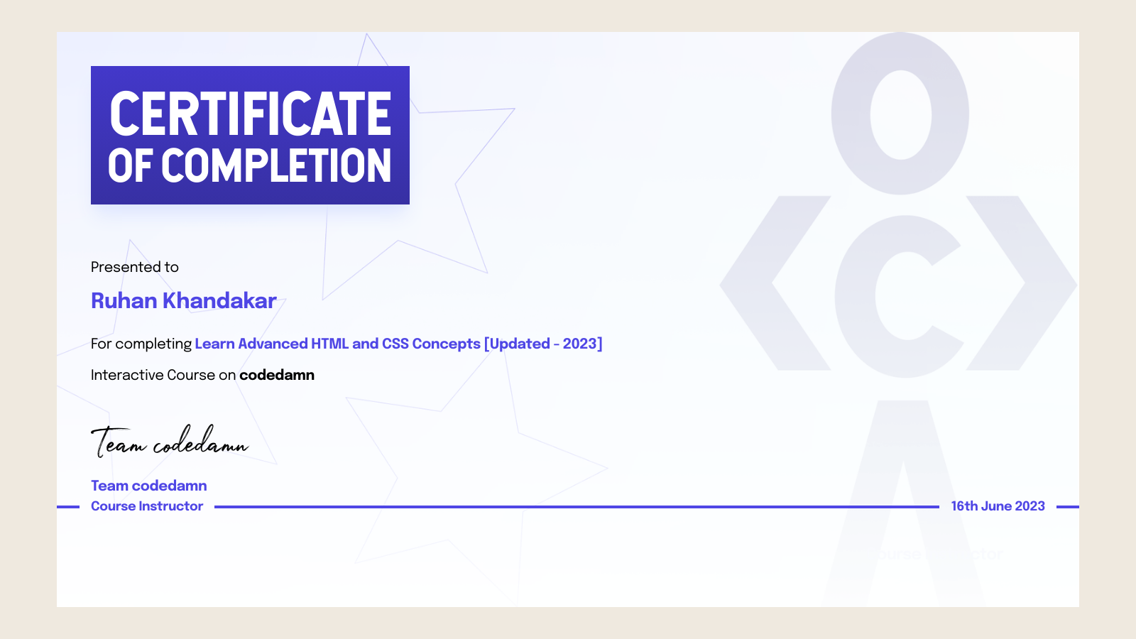 Ruhan Khandakar's certification for Learn Advanced HTML and CSS ...