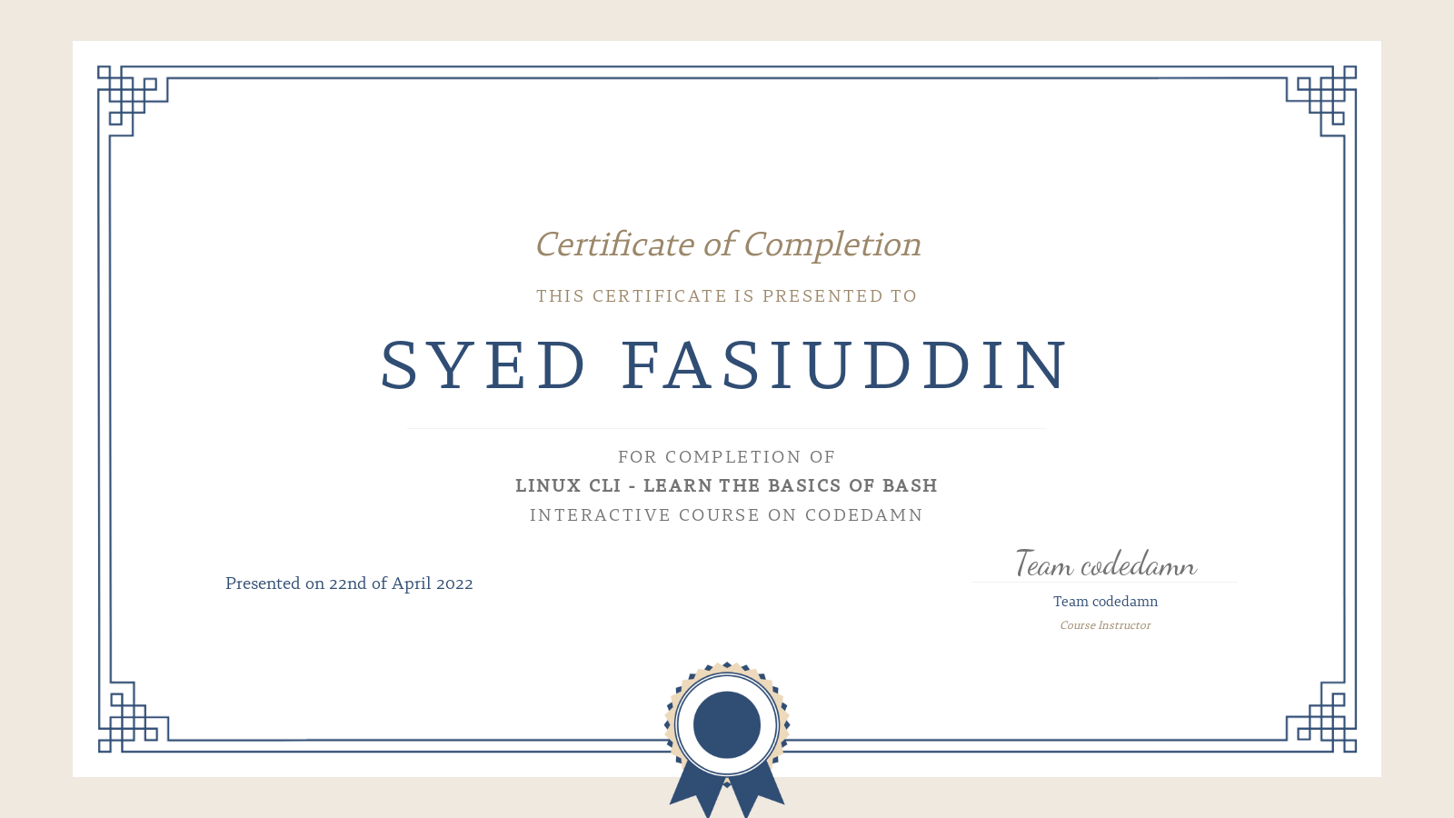 Syed Fasiuddins Certification For Linux Cli Learn The Basics Of Bash Codedamn