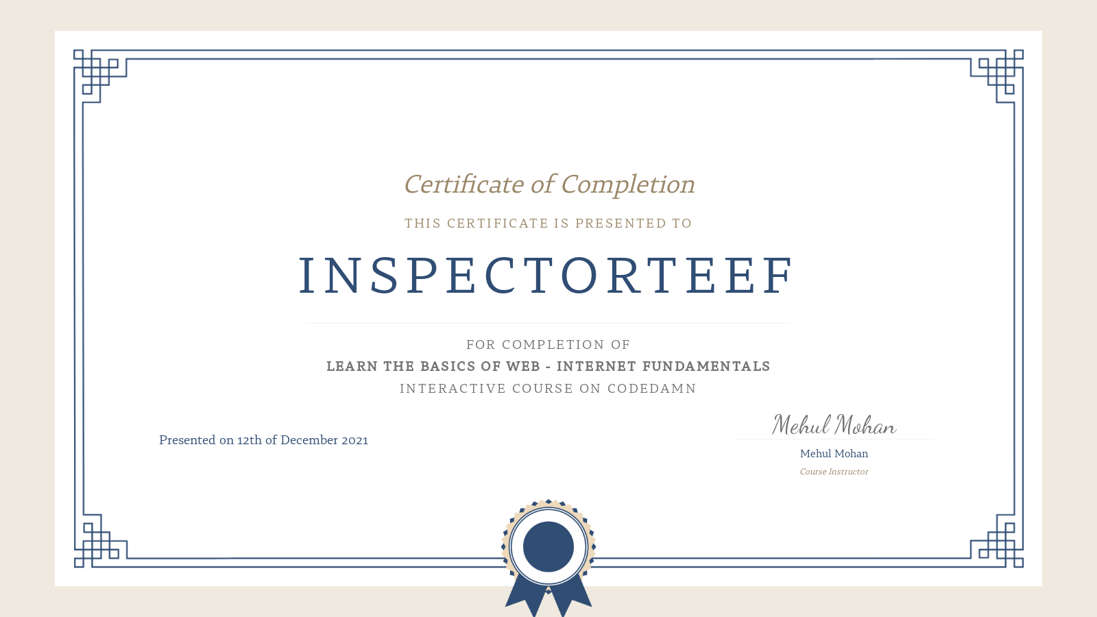 Inspectorteefs Certification For Learn The Basics Of Web Internet Fundamentals Codedamn 3684