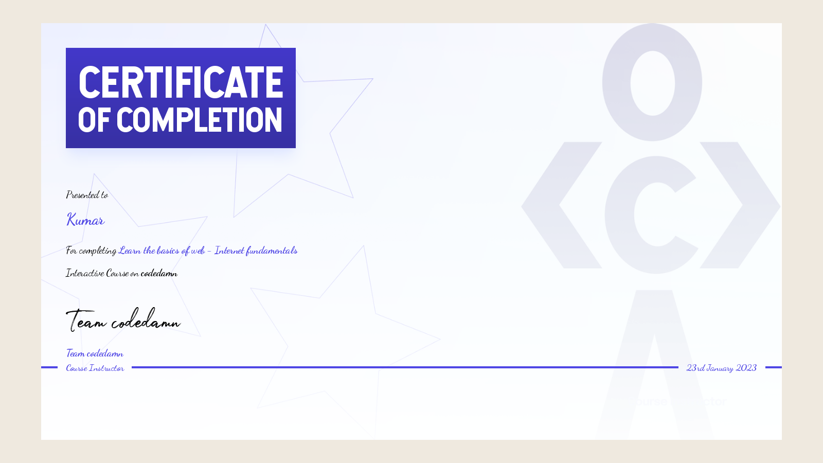 Kumars Certification For Learn The Basics Of Web Internet Fundamentals Codedamn 6622