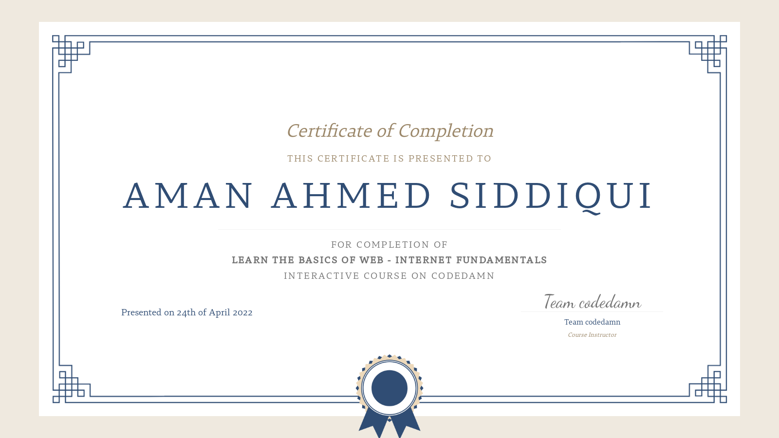 Aman Ahmed Siddiquis Certification For Learn The Basics Of Web Internet Fundamentals Codedamn 2987
