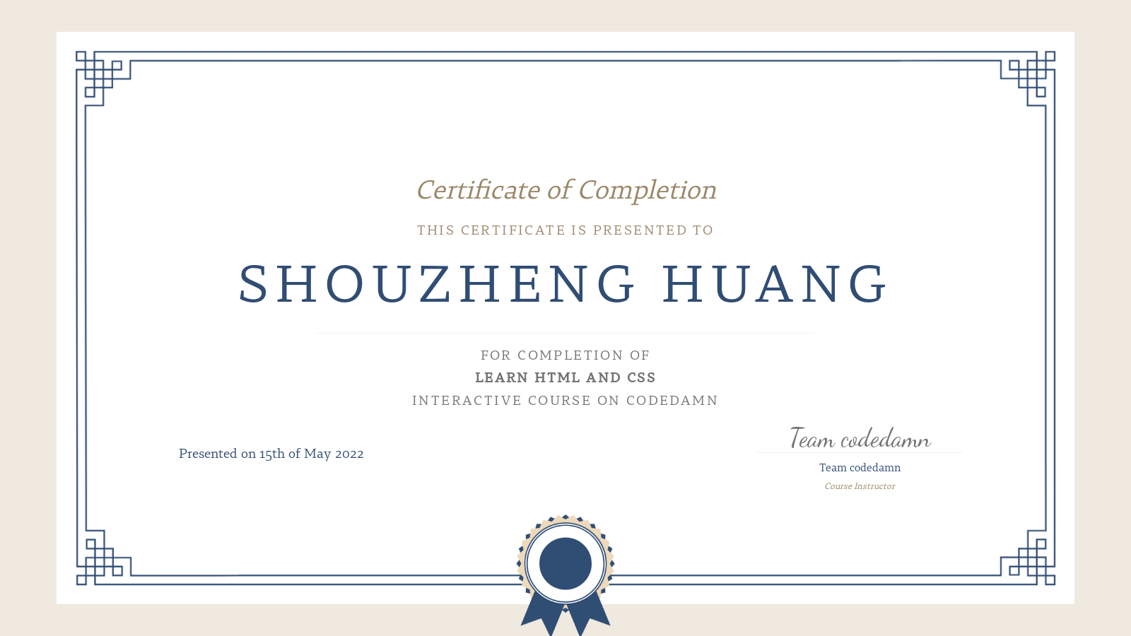 Adam Hs Certification For Learn Html And Css 2023 Ready Codedamn 8742