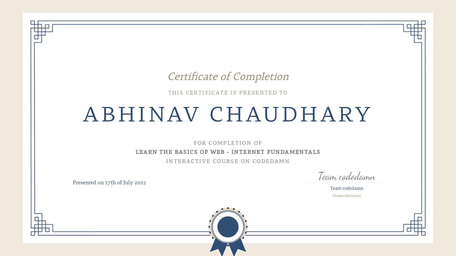 Abhinav Chaudharys Certification For Learn The Basics Of Web Internet Fundamentals Codedamn 7949