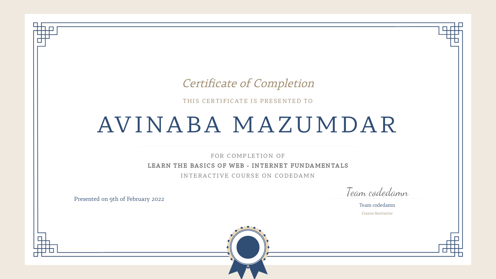 Avinaba Mazumdar S Certification For Learn The Basics Of Web Internet Fundamentals Codedamn