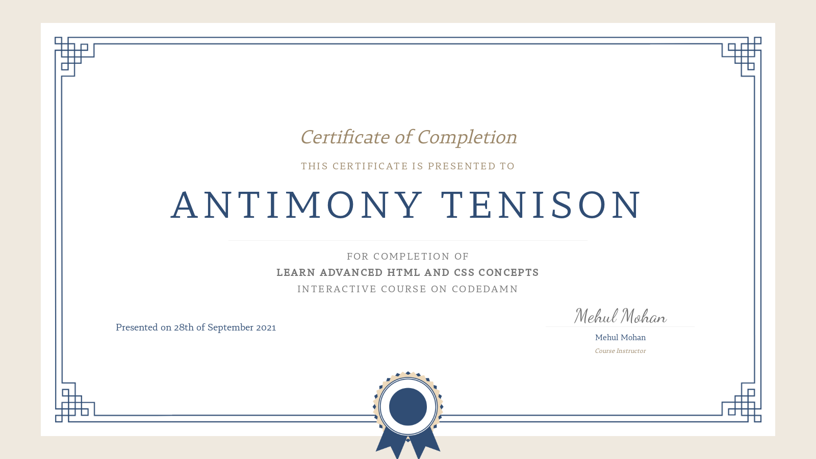 The Mad Mes Certification For Learn Advanced Html And Css Concepts Updated 2023 Codedamn 
