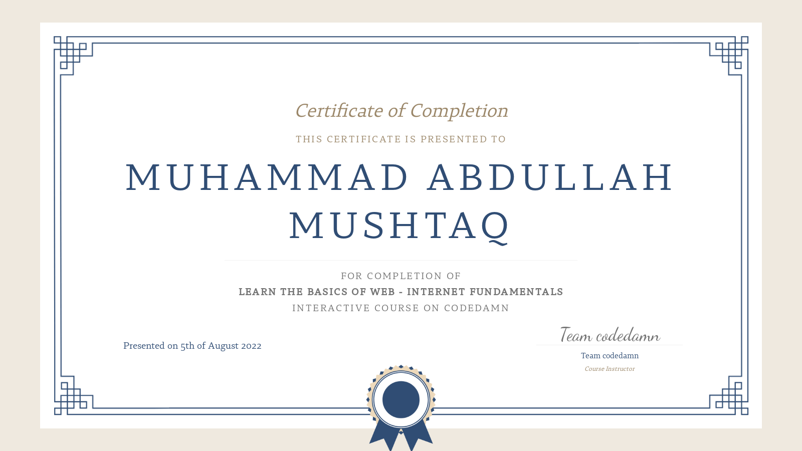 Muhammad Abdullah Mushtaq's certification for Learn the basics of web - Internet fundamentals ...