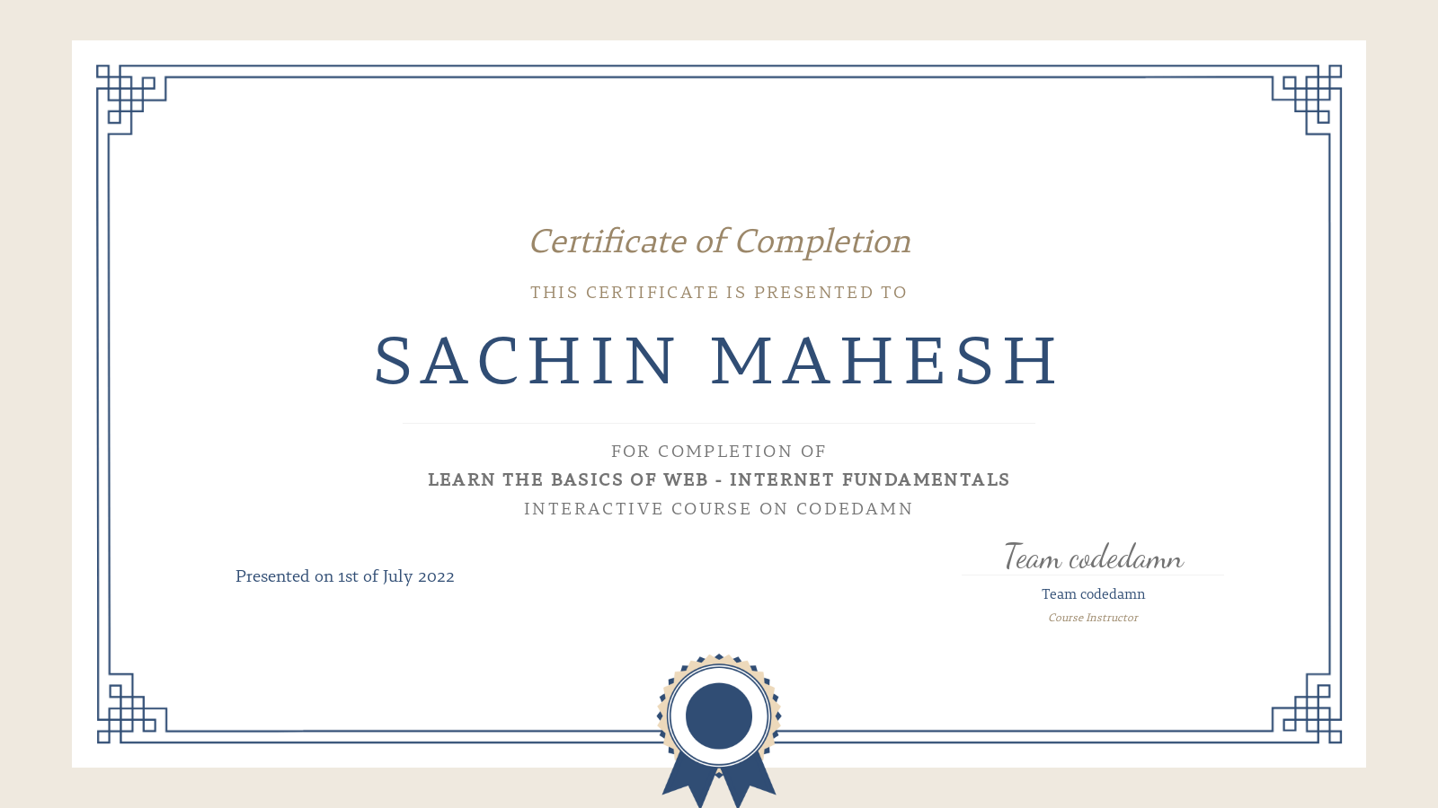 Sachin Maheshs Certification For Learn The Basics Of Web Internet Fundamentals Codedamn 3861