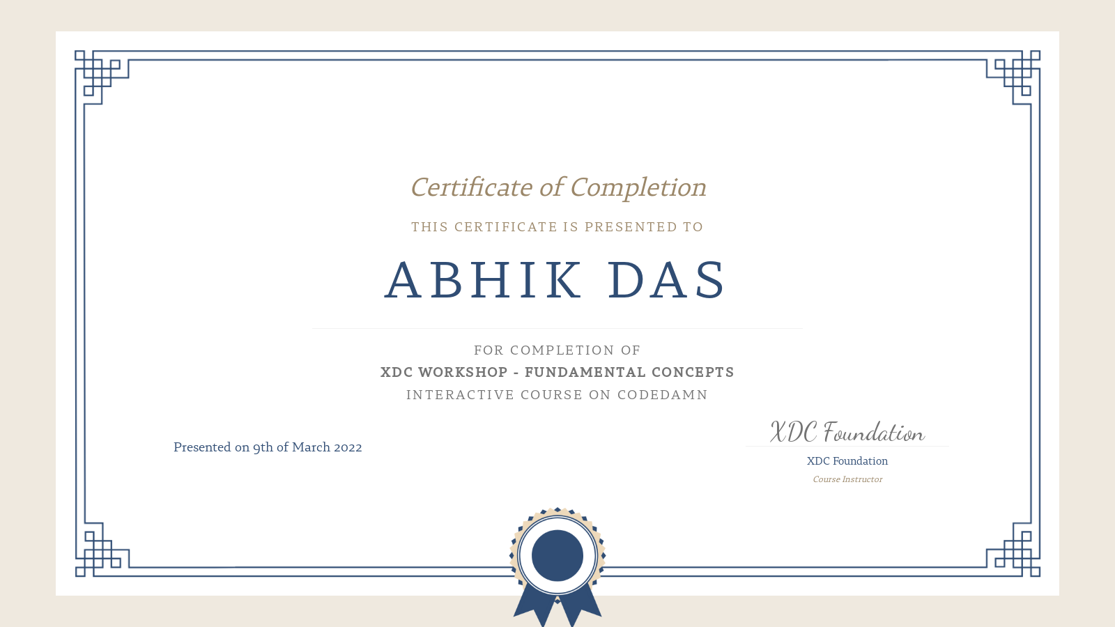 Abhik Das's certification for XDC Workshop - Fundamental Concepts ...