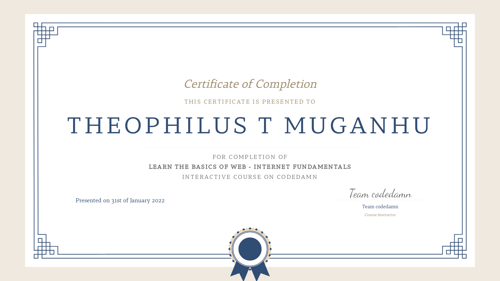 Theophilus T Muganhus Certification For Learn The Basics Of Web Internet Fundamentals Codedamn 4894