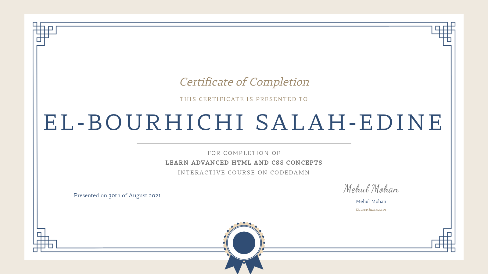 El Bourhichi Salah Edines Certification For Learn Advanced Html And Css Concepts Updated