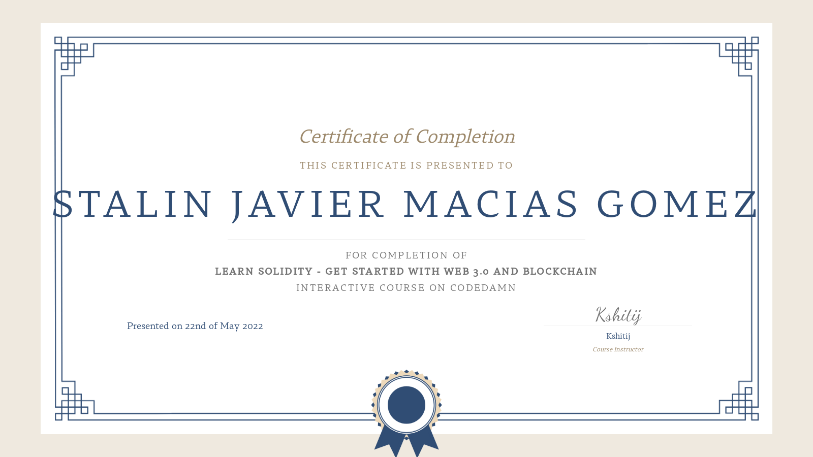 Stalin Javier Macias Gomez S Certification For Learn Solidity Get Started With Web 3 0 And