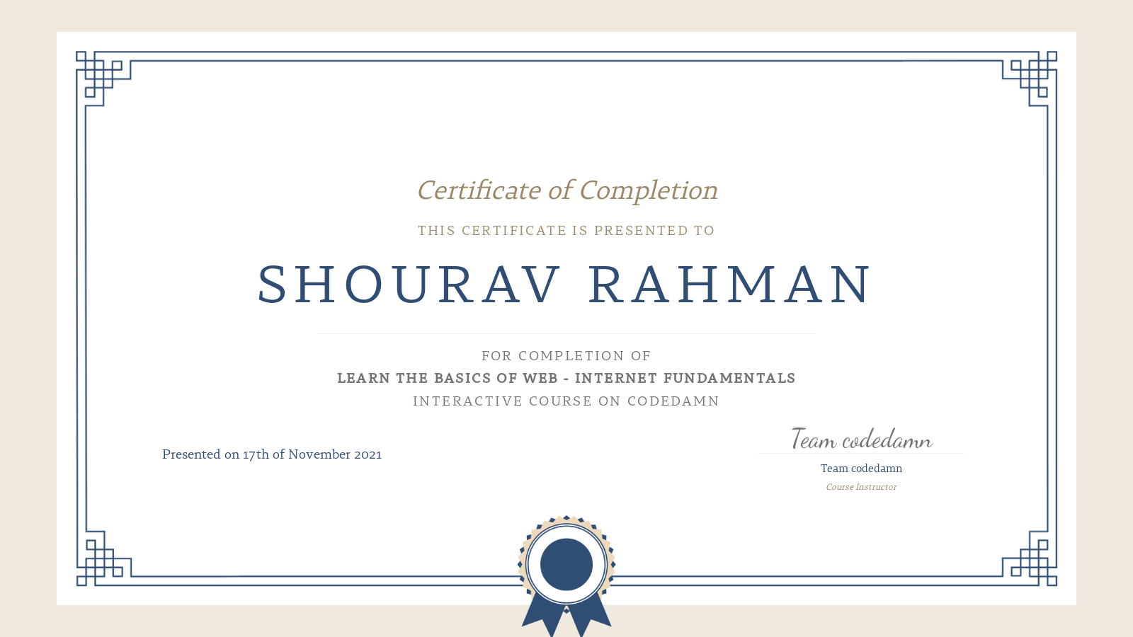Shourav Rahmans Certification For Learn The Basics Of Web Internet Fundamentals Codedamn 1676