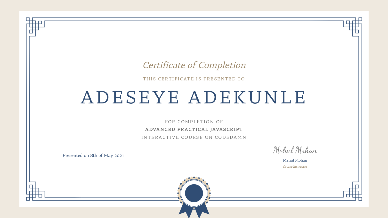 Adeseye Adekunles Certification For Advanced Practical Javascript Codedamn