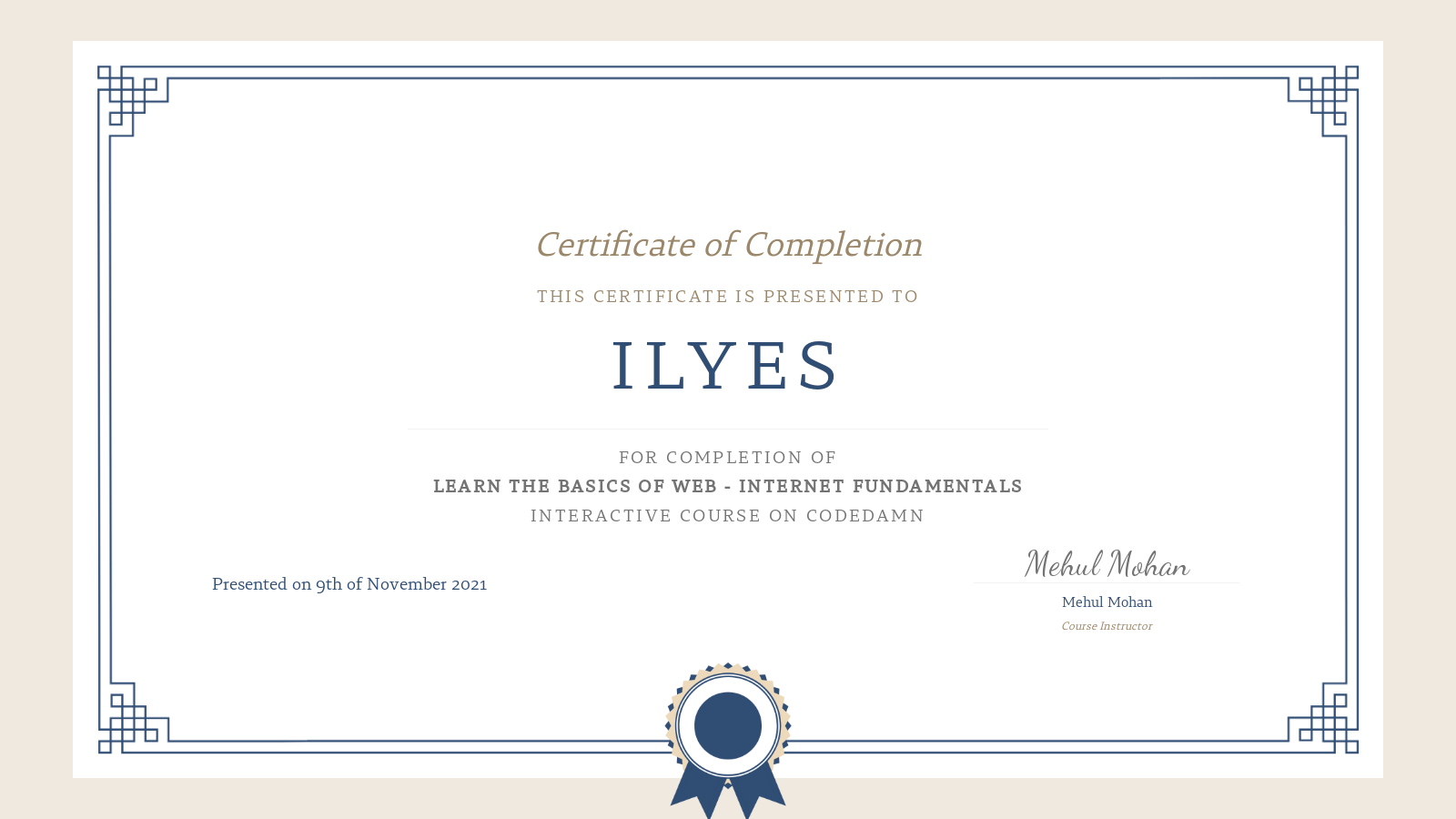 Ilyess Certification For Learn The Basics Of Web Internet Fundamentals Codedamn 