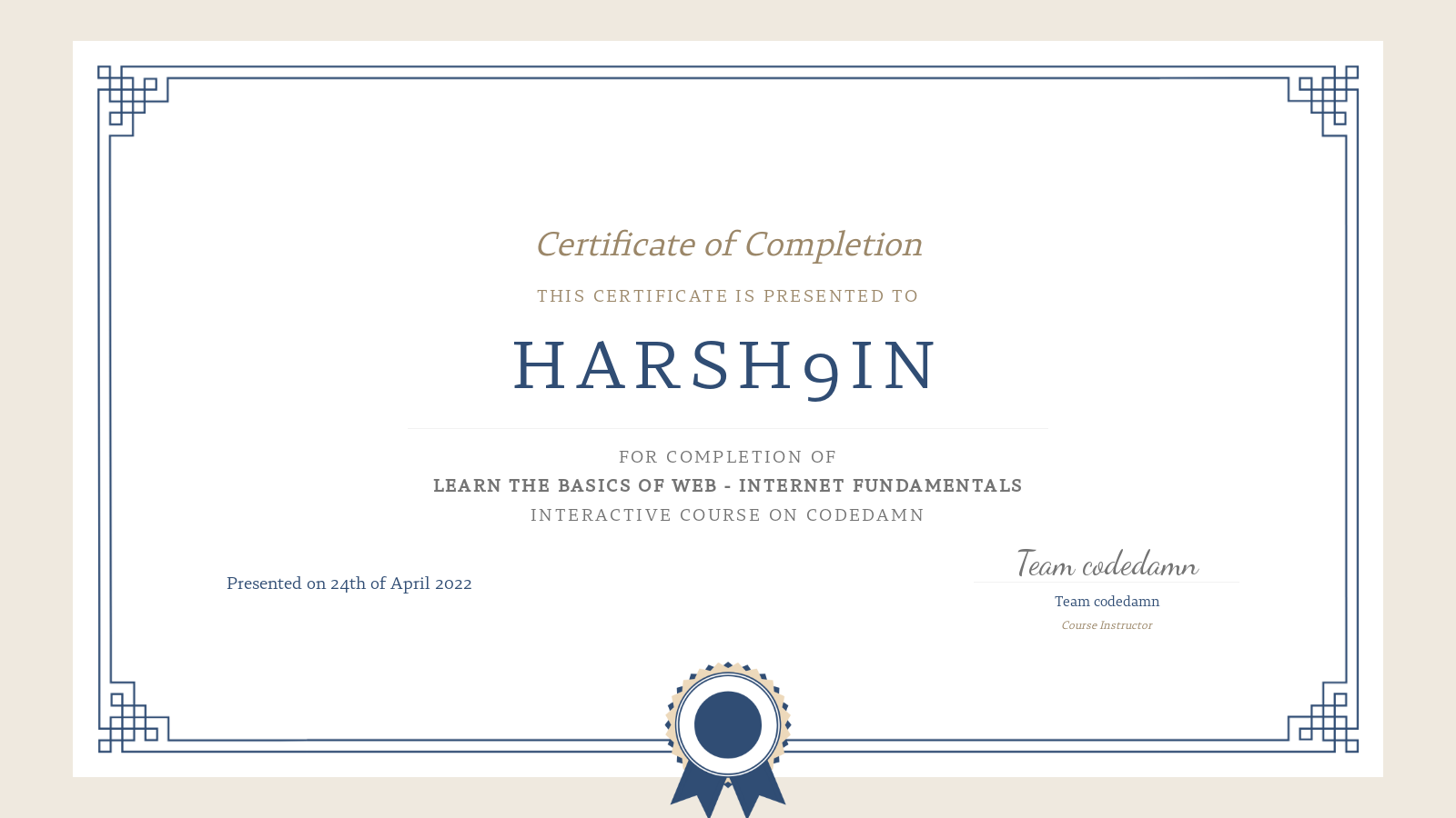 Harshs Certification For Learn The Basics Of Web Internet Fundamentals Codedamn