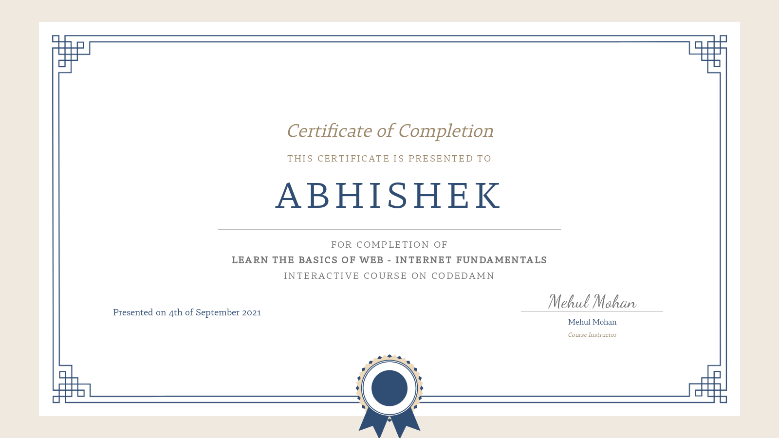 Abhisheks Certification For Learn The Basics Of Web Internet Fundamentals Codedamn 