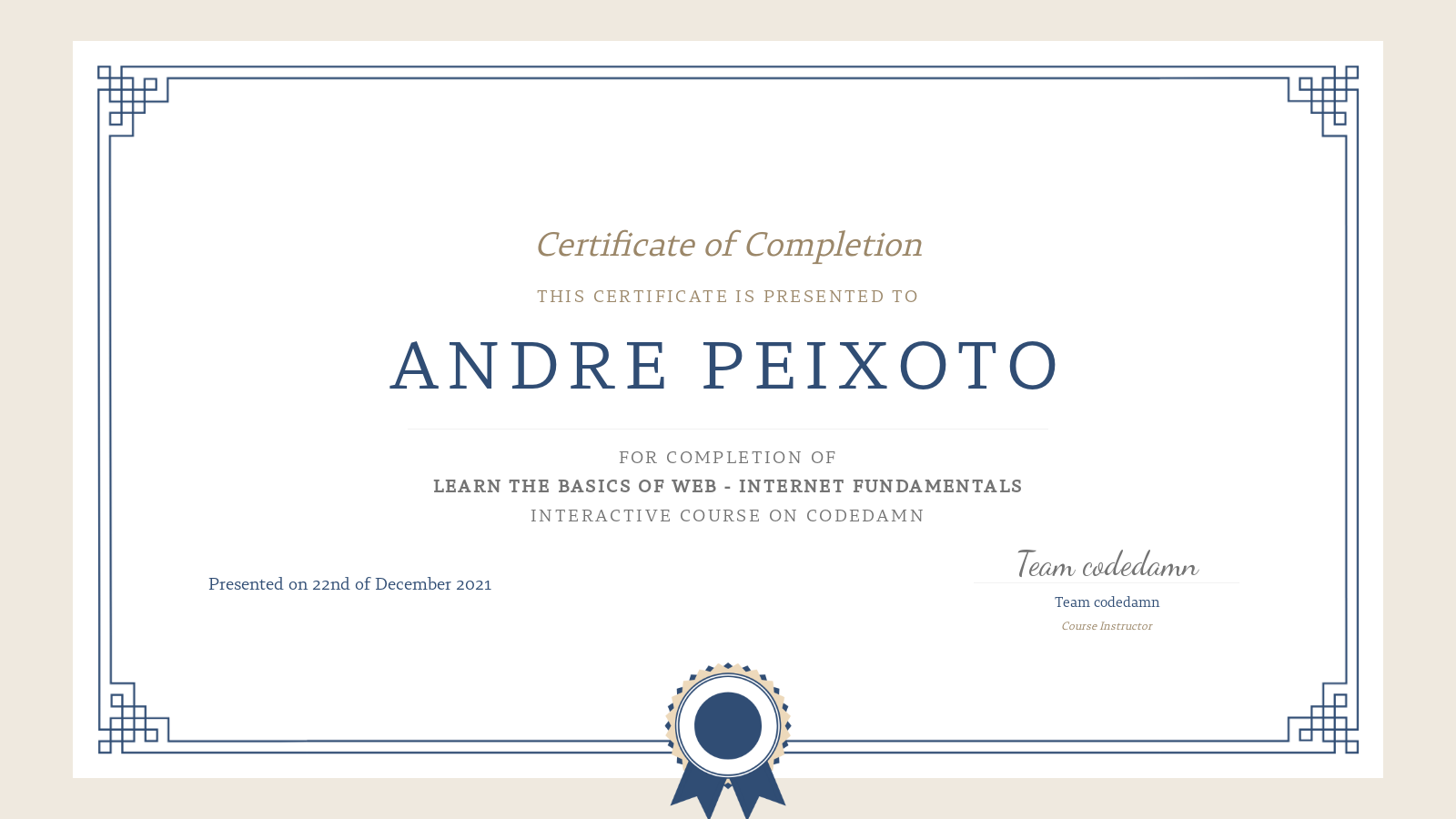 Andre Peixotos Certification For Learn The Basics Of Web Internet Fundamentals Codedamn