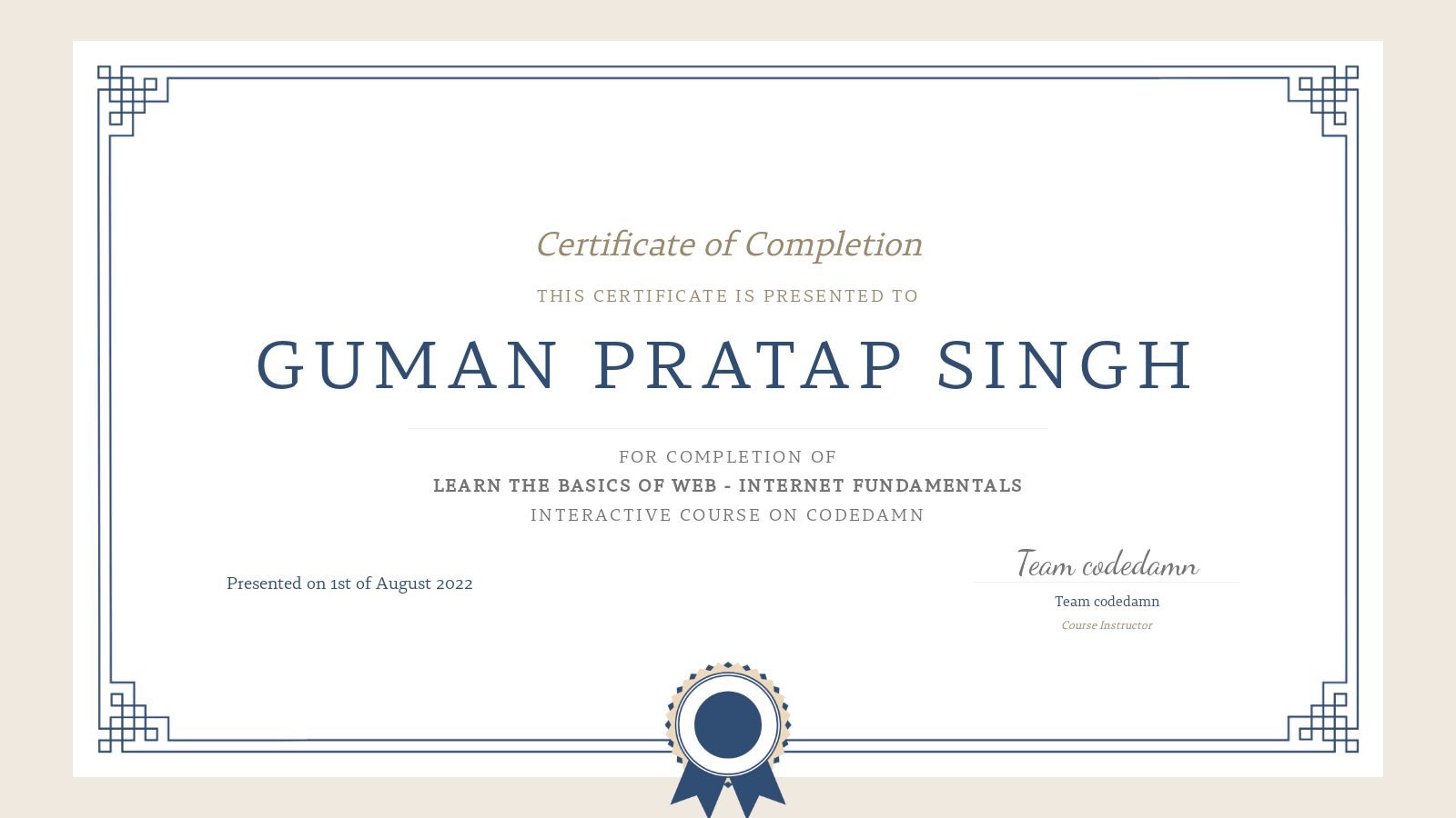 Guman Pratap Singh S Certification For Learn The Basics Of Web Internet Fundamentals Codedamn