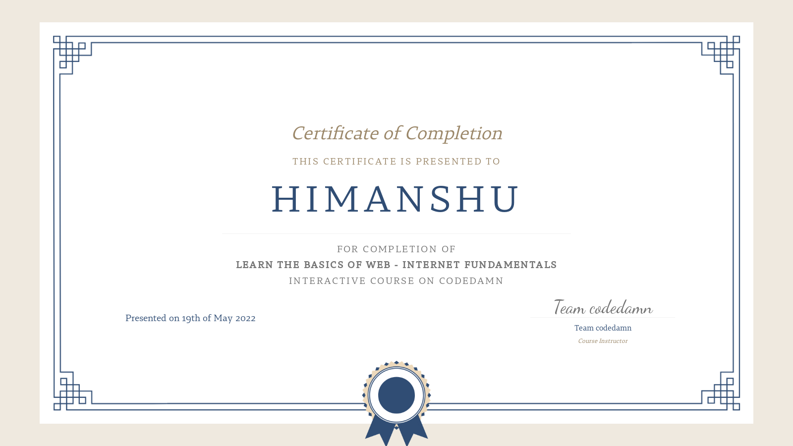 Himanshus Certification For Learn The Basics Of Web Internet Fundamentals Codedamn