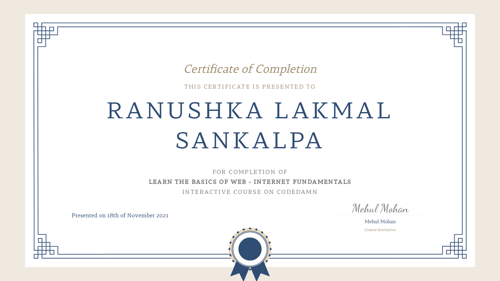 Ranushka Lakmal Sankalpa's certification for Learn the basics of web ...