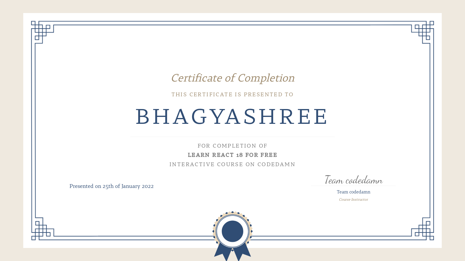 Bhagyashree Gondaliya's certification for Learn React 18 for free ...