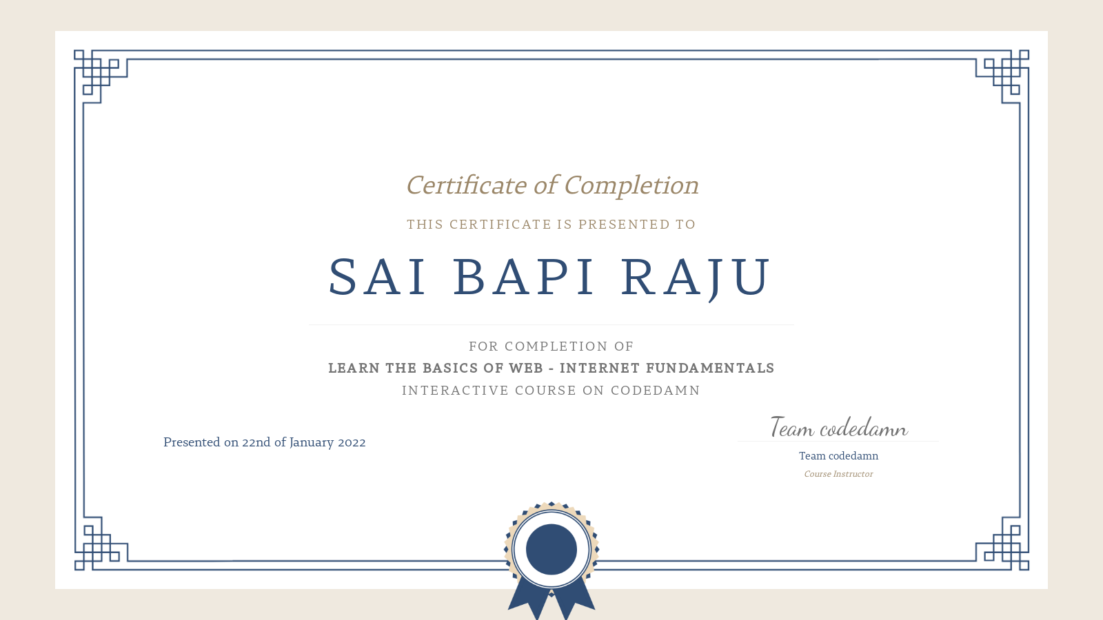 sai bapi raju's certification for Learn the basics of web - Internet ...