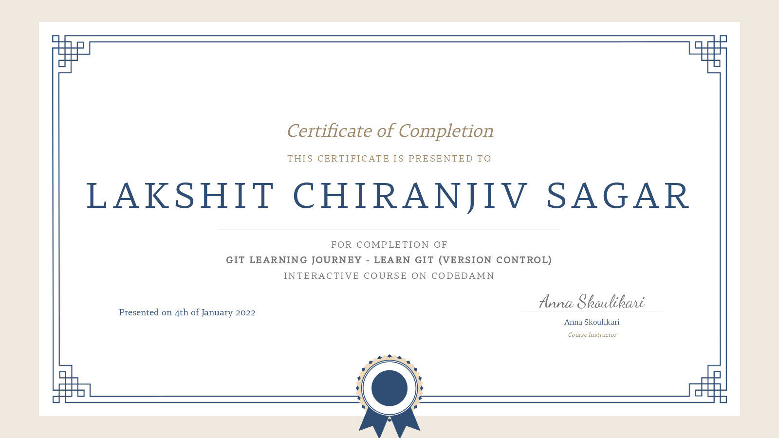 Lakshit Chiranjiv Sagar's certification for Git Learning Journey - Learn Git (Version Control ...