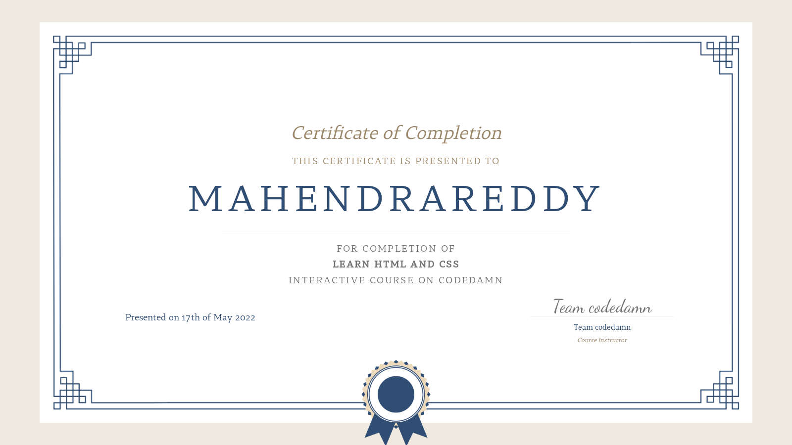 Mareddy Mahendra Reddy's certification for Learn HTML and CSS [2023 ...