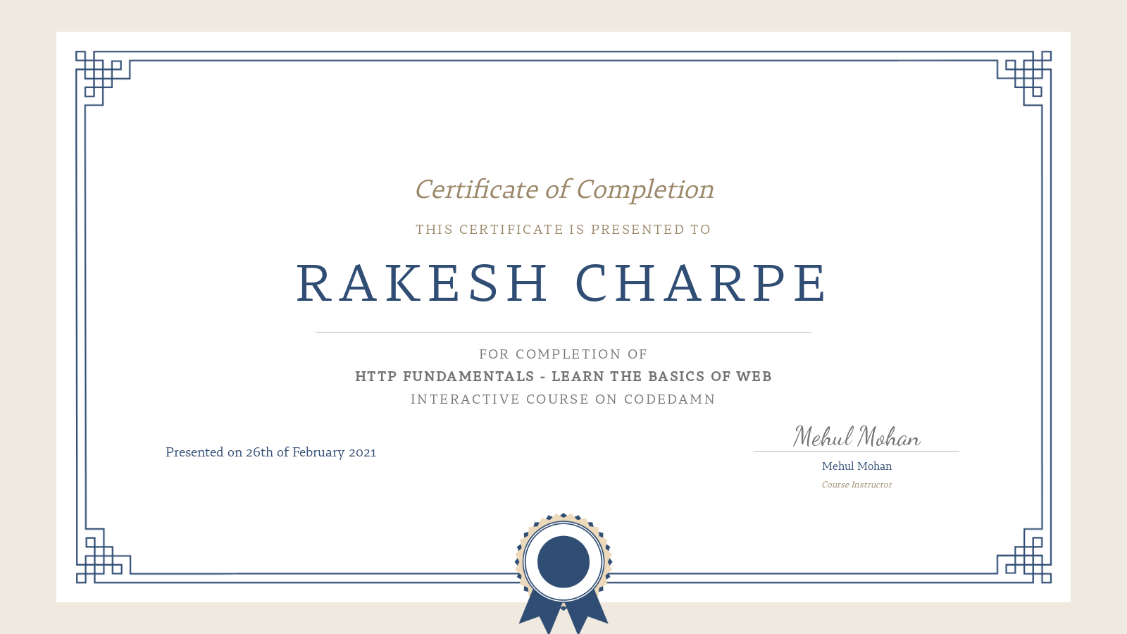 Rakesh Charpes Certification For Learn The Basics Of Web Internet Fundamentals Codedamn 
