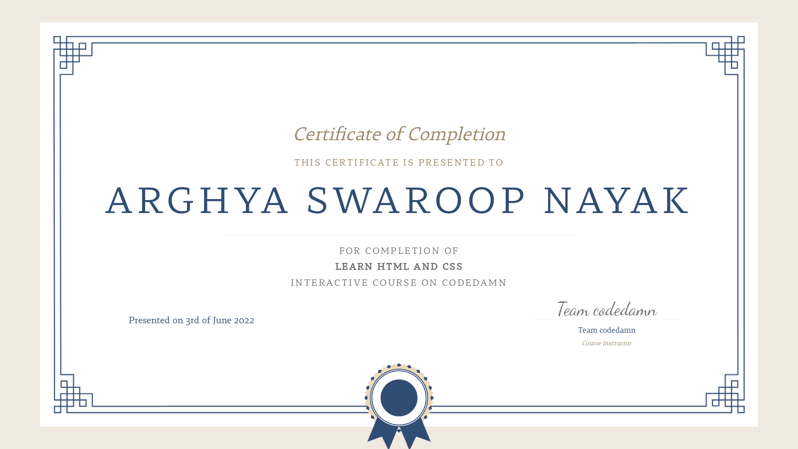 Arghya Swaroop Nayaks Certification For Learn Html And Css 2023 Ready Codedamn 