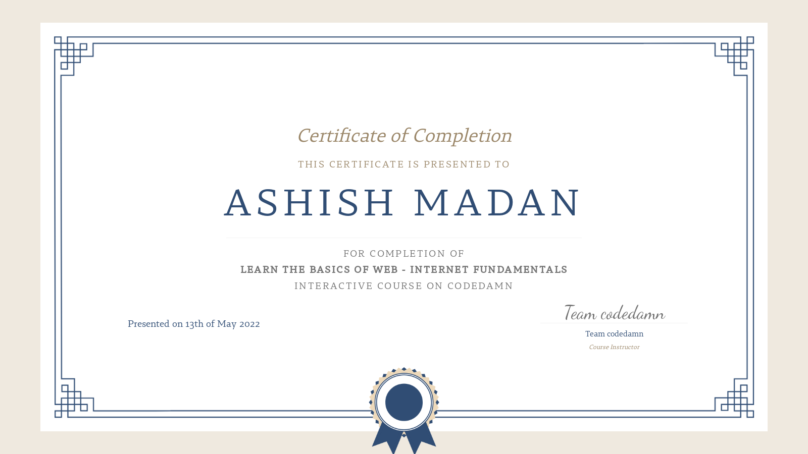 Ashish Madan S Certification For Learn The Basics Of Web Internet Fundamentals Codedamn