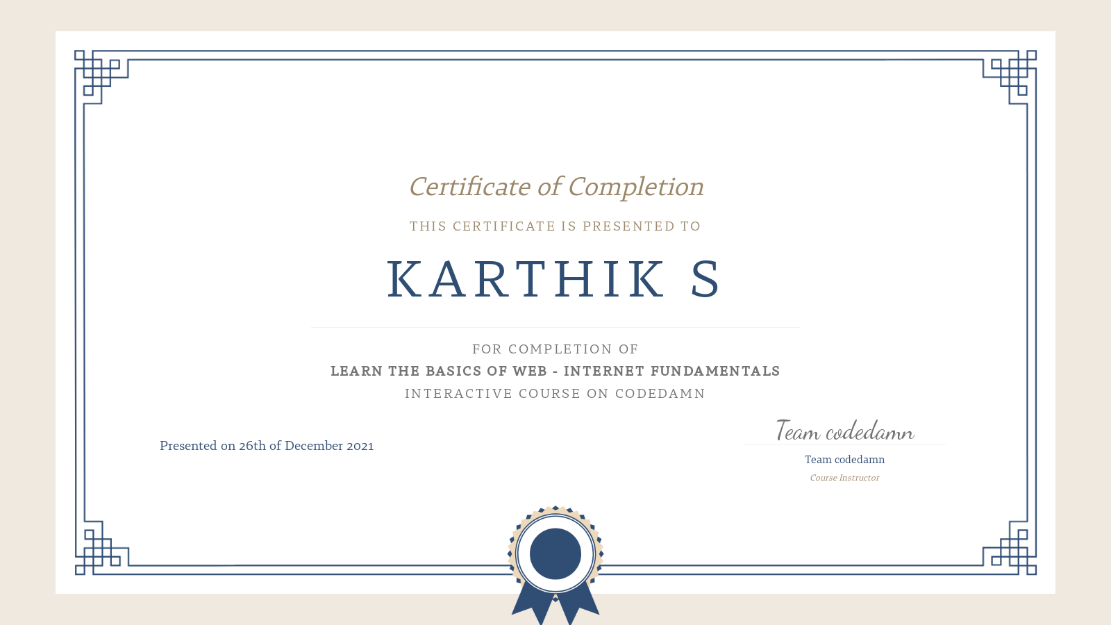 Karthik Ss Certification For Learn The Basics Of Web Internet Fundamentals Codedamn 