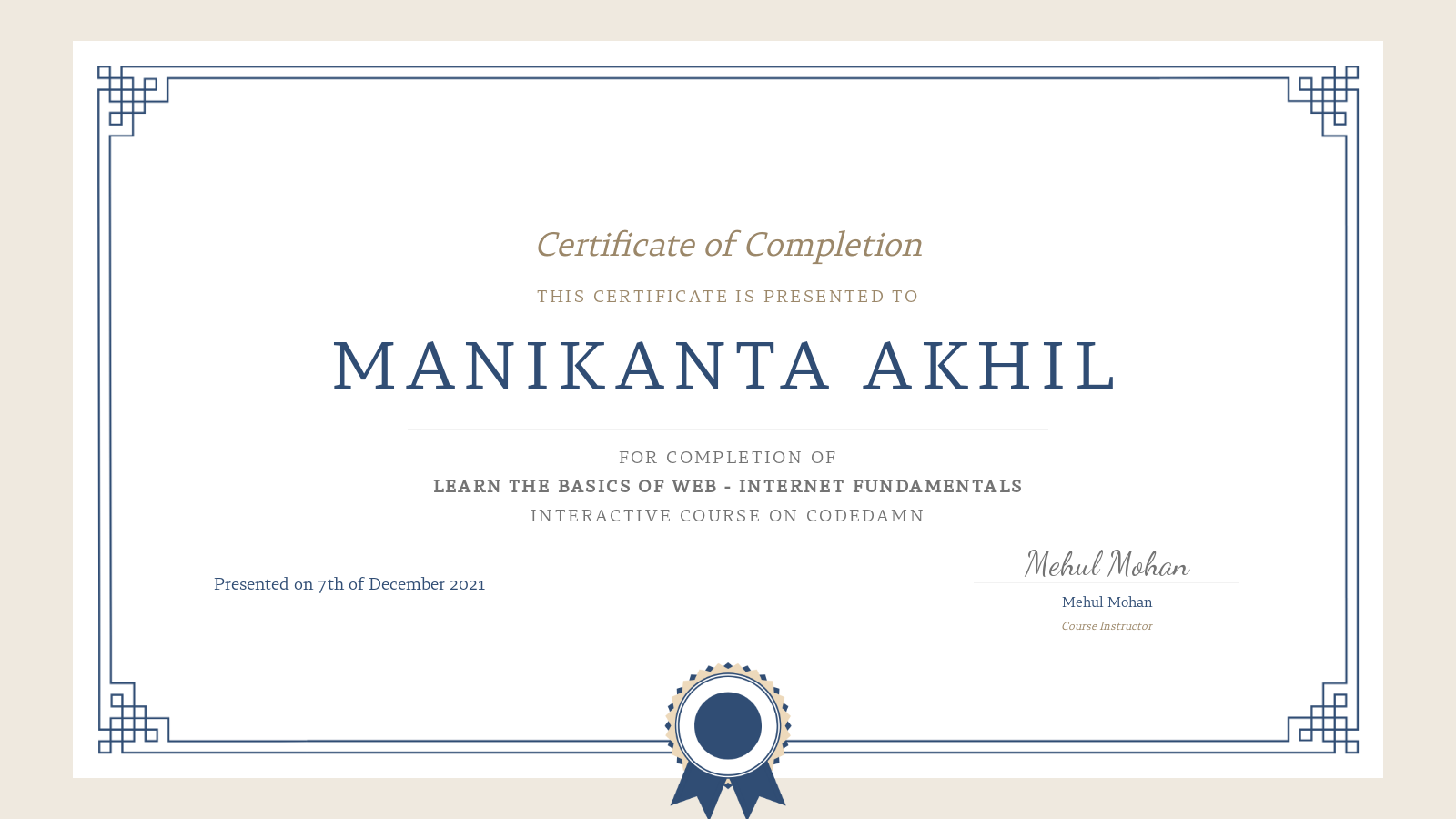 Manikanta Akhil S Certification For Learn The Basics Of Web Internet Fundamentals Codedamn