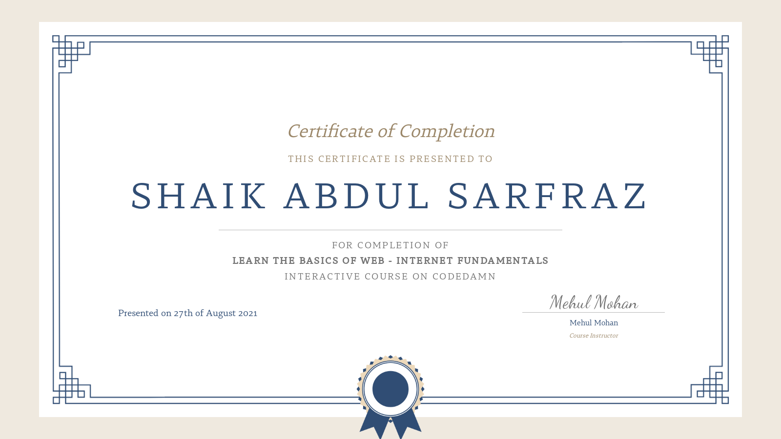 Shaik Abdul Sarfrazs Certification For Learn The Basics Of Web Internet Fundamentals Codedamn