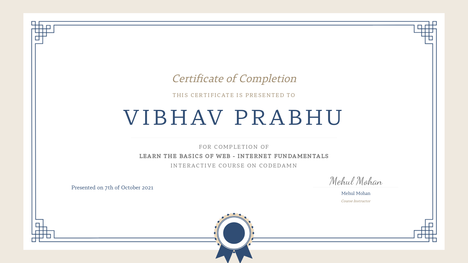 Vibhav Prabhus Certification For Learn The Basics Of Web Internet Fundamentals Codedamn 