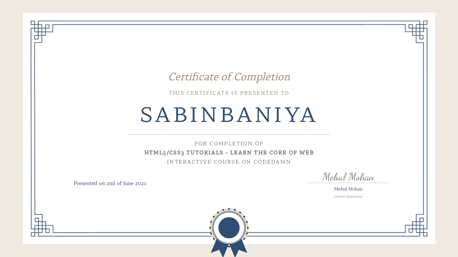 Sabinbaniyas Certification For Learn Html And Css 2023 Ready Codedamn 2077