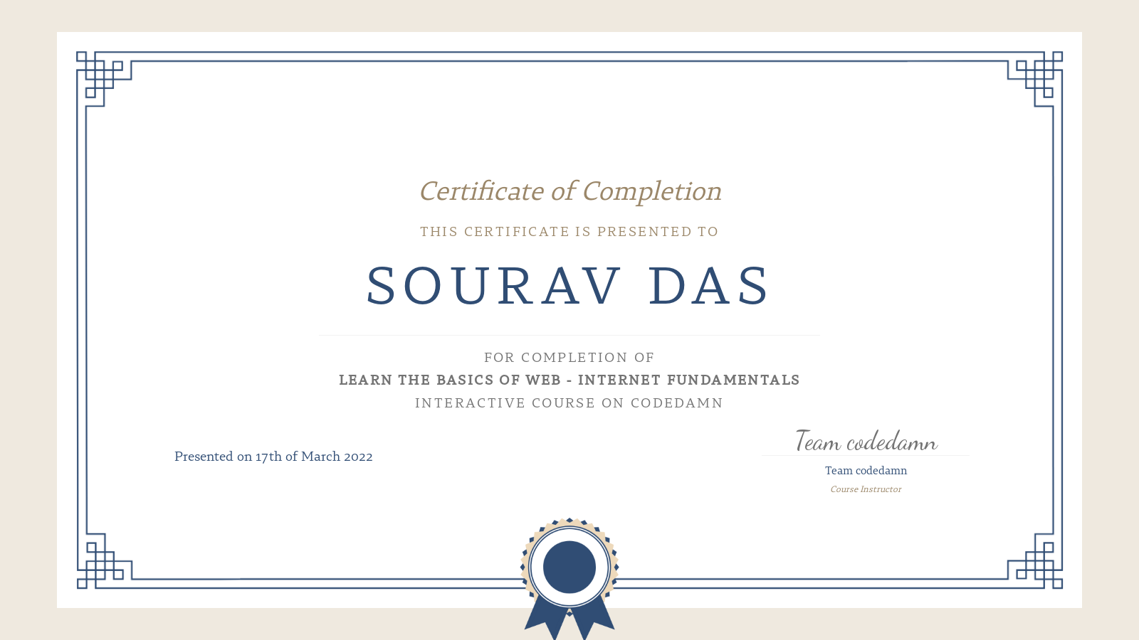 Sourav Das S Certification For Learn The Basics Of Web Internet Fundamentals Codedamn